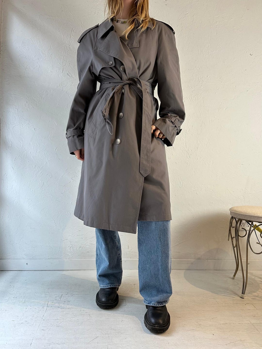 80s ‘sears’ Gray Trench Coat / Large - Etsy