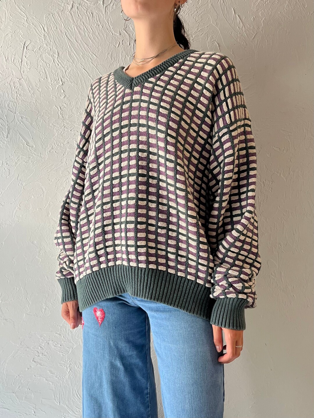 90s 'sansabelt' Oversized Cotton Knit Sweater / Medium - Etsy