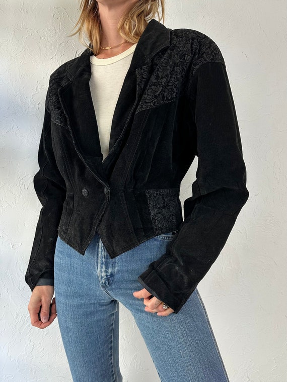 80s 'Chia' Black Embossed Suede Leather Jacket / Smal… - Gem
