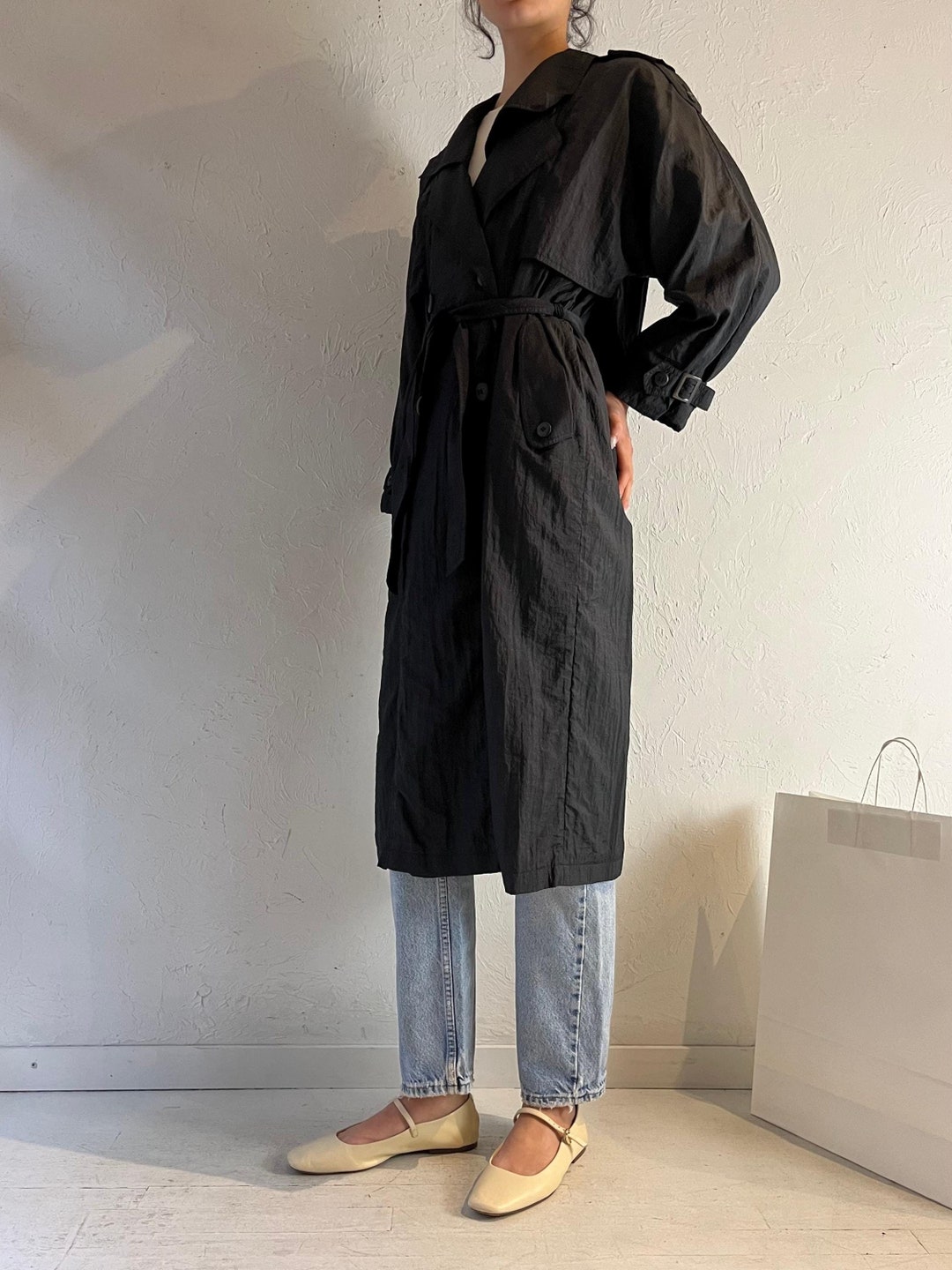 90s ‘VIP’ Black Lightweight Trench Coat / Small - Etsy