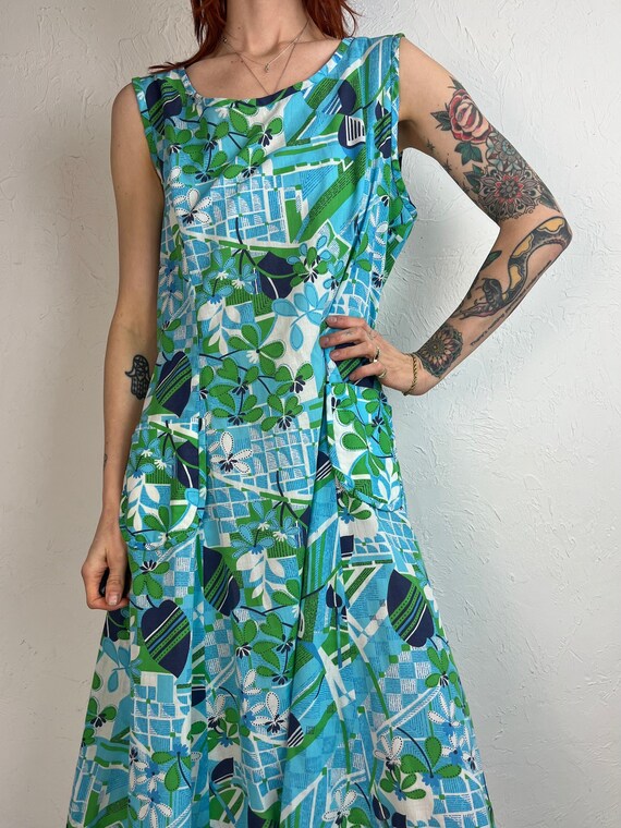 70s 'Leo-Danal' Blue Green and White Floral Abstract … - Gem