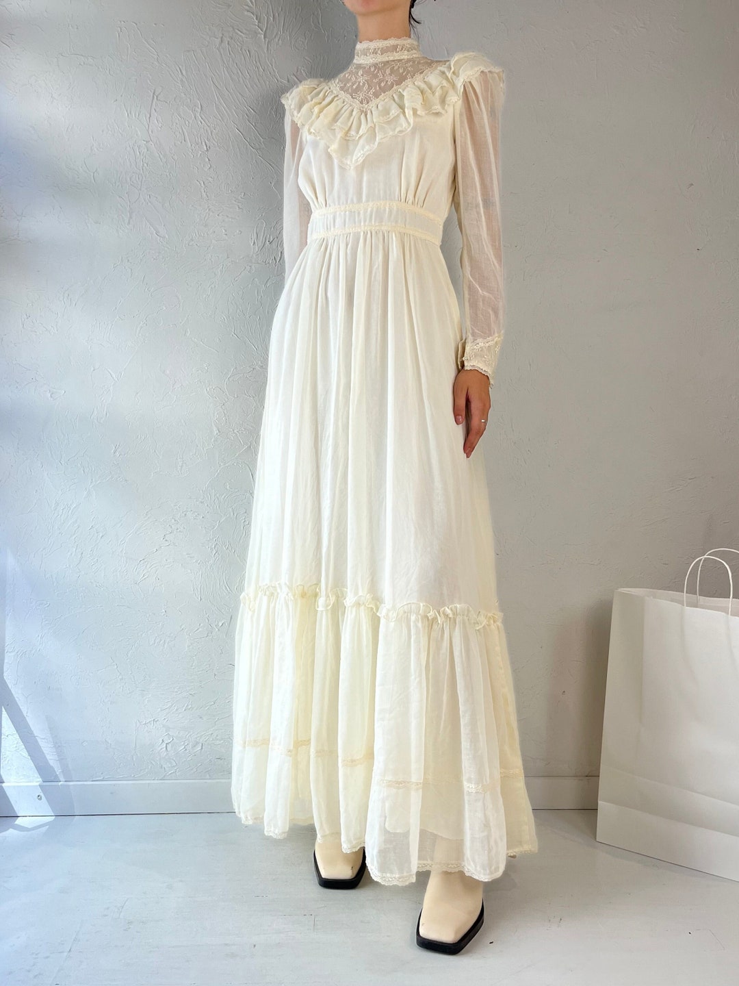 70s 'candi Jones' Cream Lace Long Sleeve Peasant Dress / Small - Etsy