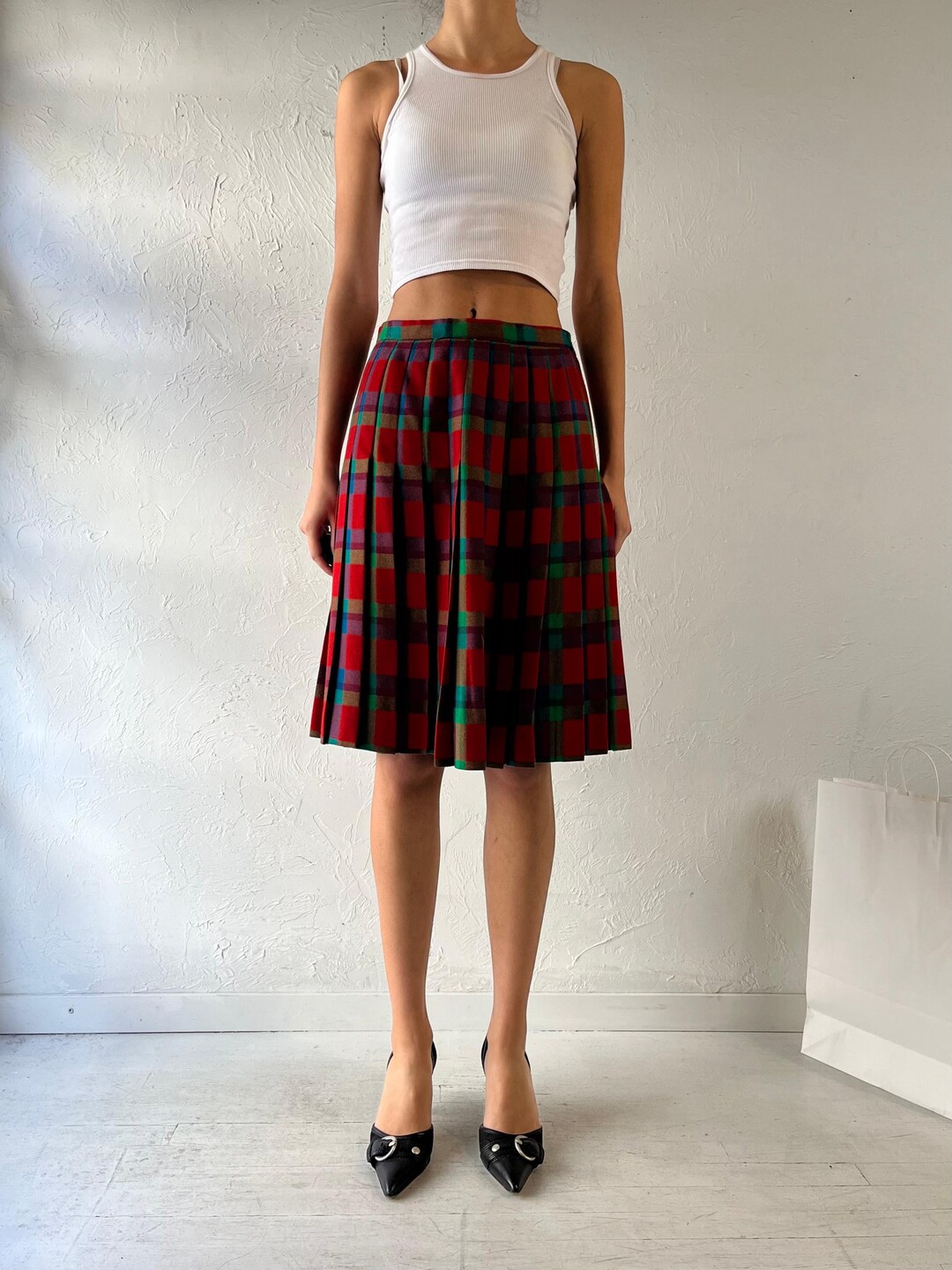 80s ‘tan Jay’ Pleated Plaid Wool Midi Skirt / Medium - Etsy