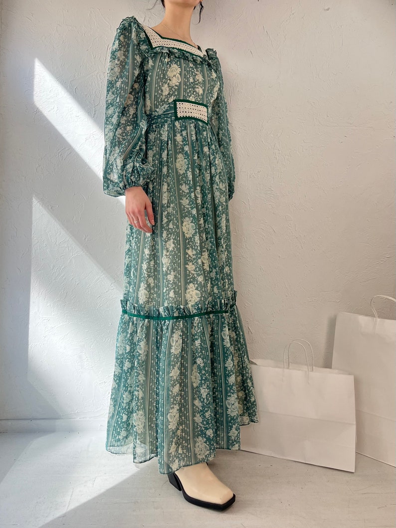 70s 'candi Jones' Green Peasant Prairie Maxi Dress / - Etsy