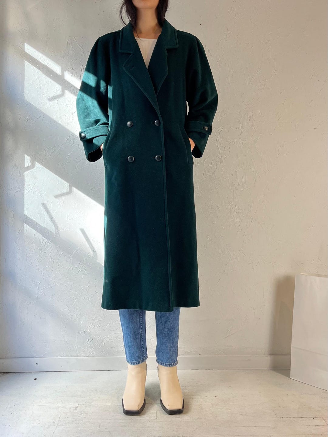 80s edward Chapman Green Wool Coat / Medium - Etsy