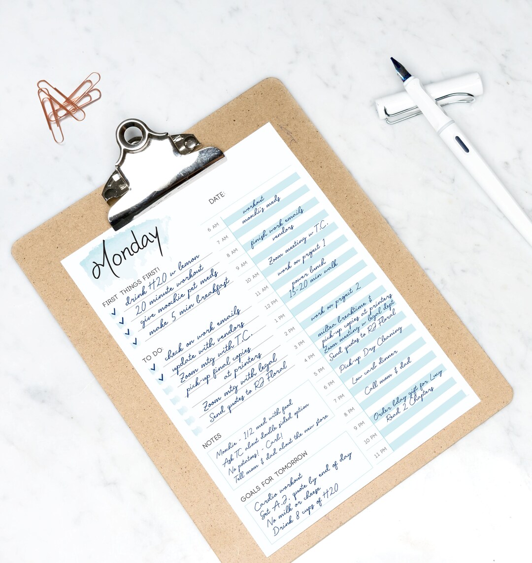 Blush Watercolor Daily Planner Printable – Organizer Bundle (digital ...
