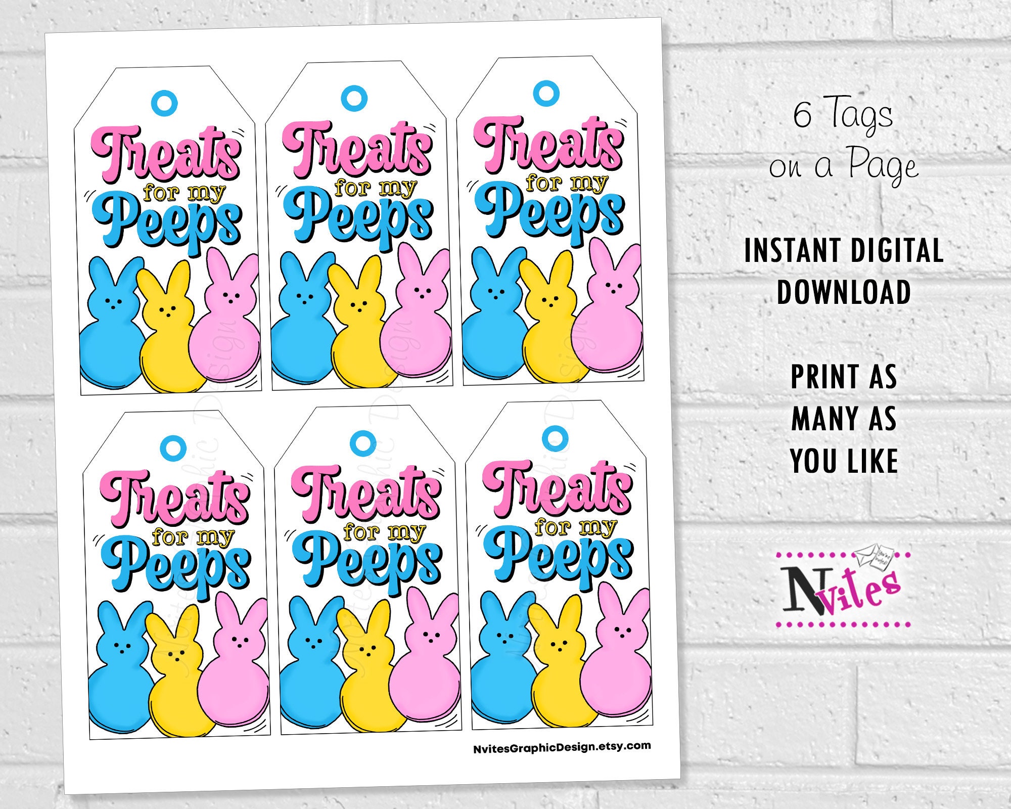 Easter Peeps Treat Tags, Bunny Candy Labels, Printable Gift Bags ...