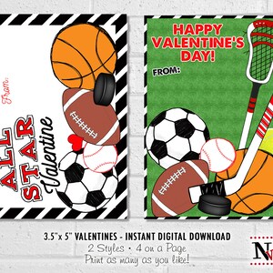 Sports Valentine Cards for Kids, All Star Printable Classroom ...