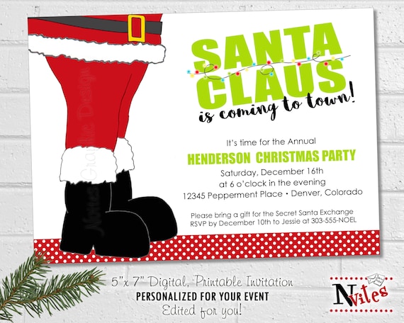 Santa Claus is Coming to Town Invitation Santa Visit Party | Etsy