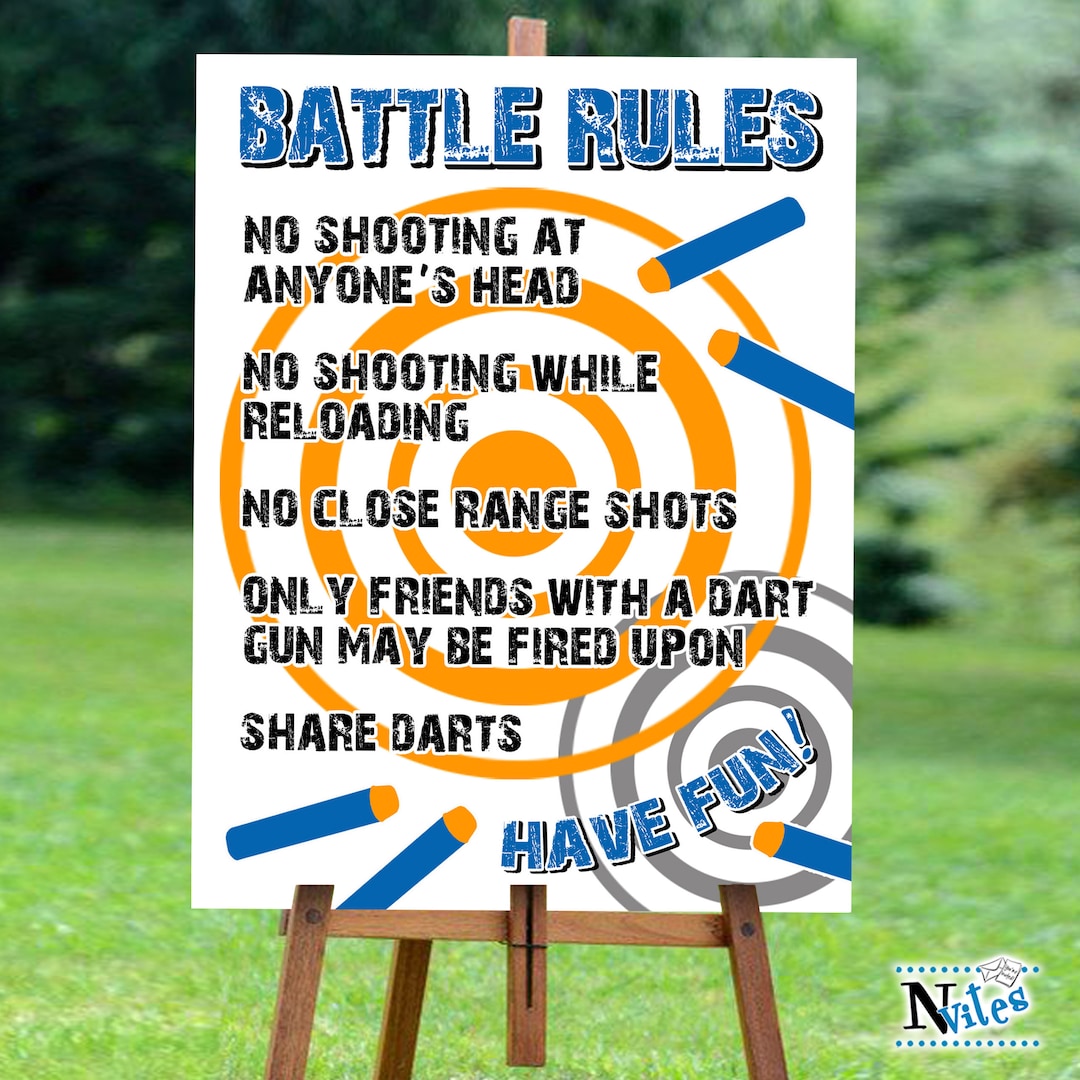 Dart Party Rules Sign, Dart Battle Party Decor Poster, Dart War ...