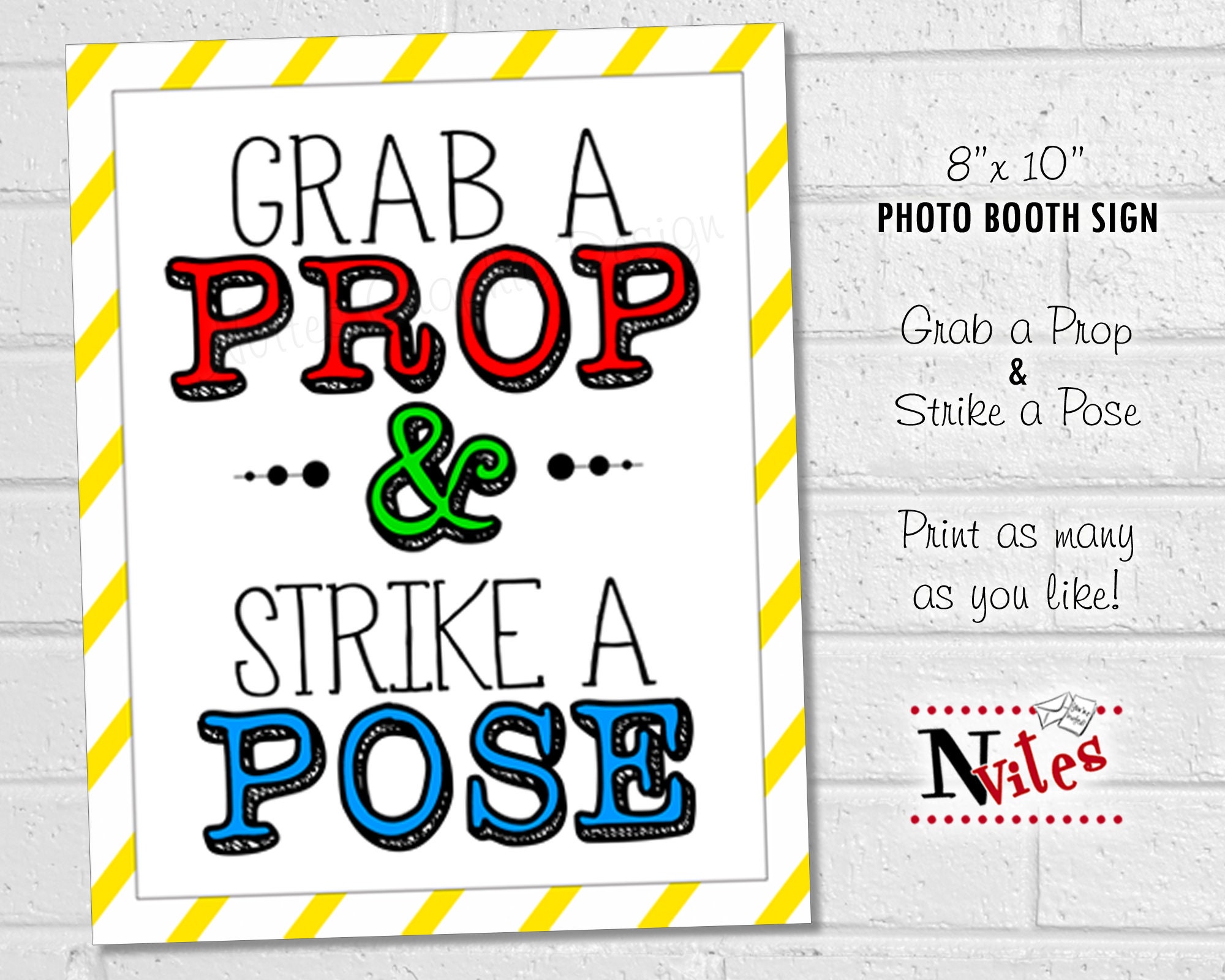 Colorful Photo Booth Sign Grab a Prop & Strike a Pose Selfie - Etsy