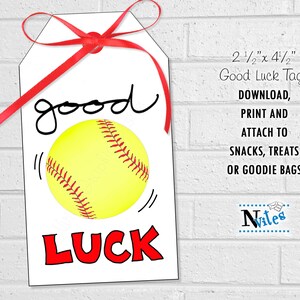 Softball Good Luck Tags, Softball Team Treats and Snacks, Printable ...
