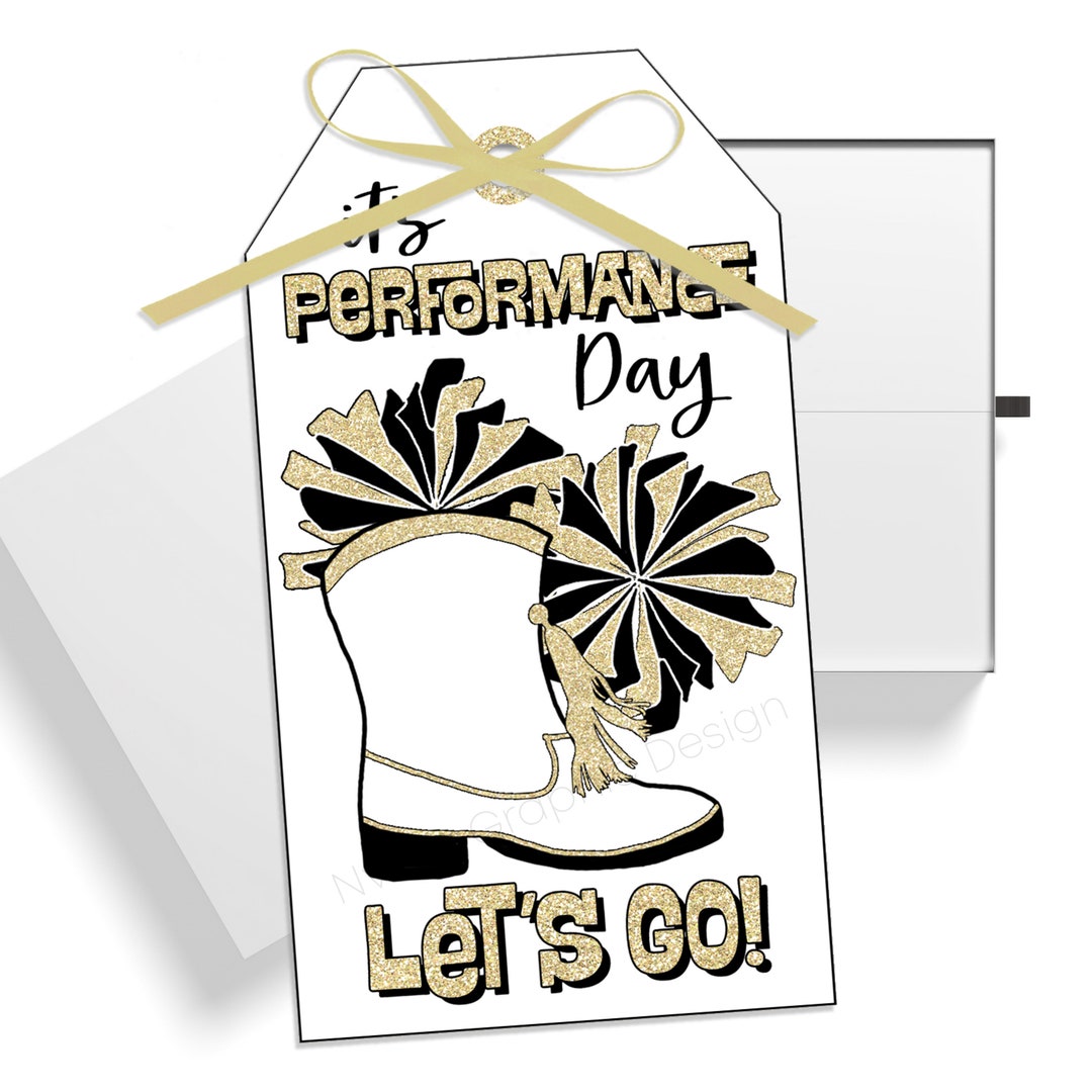 Drill Team Performance Day Favor Tags, Gold & Black Poms (printable PDF ...