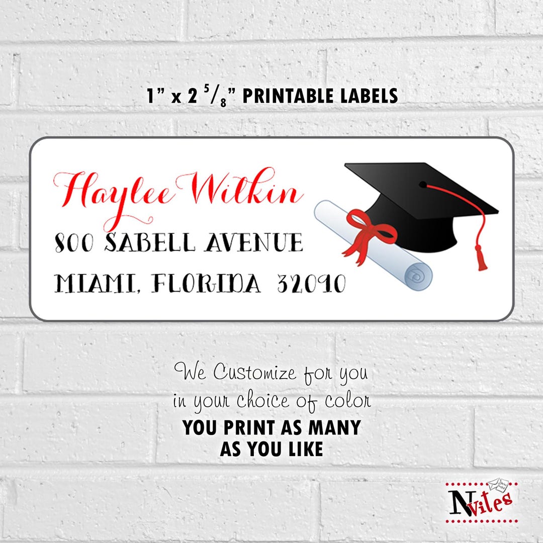 Graduation Return Address Labels, Printable 2025 Custom Graduation Cap ...