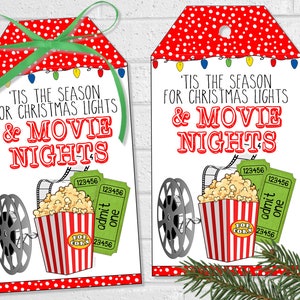 Christmas Movie Night Gift Card Tags: Printable Holiday Lights Design ...