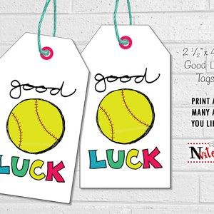 Softball Good Luck Tags, Softball Team Treat Labels, Printable Softball ...