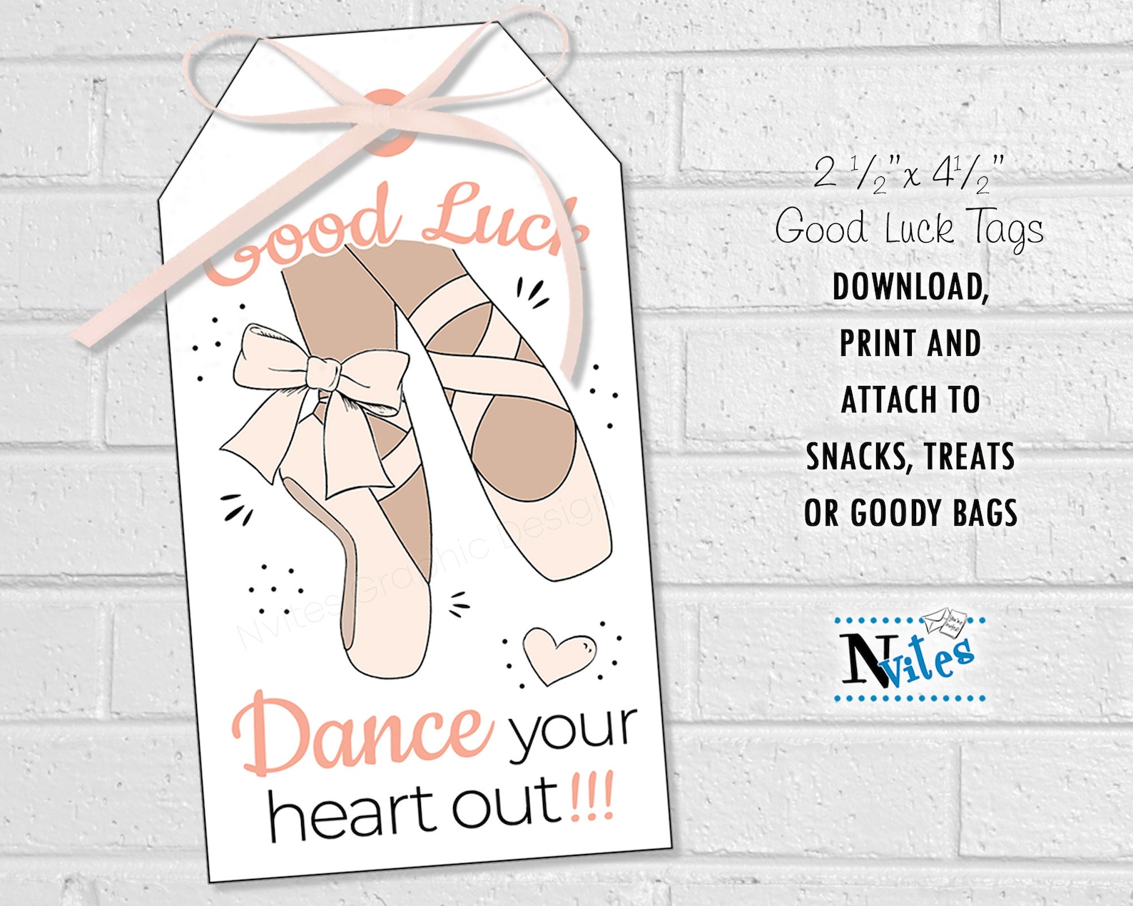 Dance Good Luck Tags: Printable Ballet Slipper With Blush Pink Bow ...