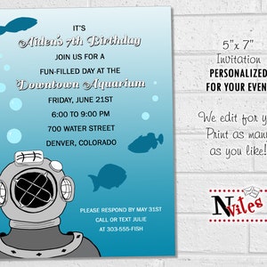 Aquarium Birthday Party, Printable Scuba Diver Invite With Fish, Ocean ...