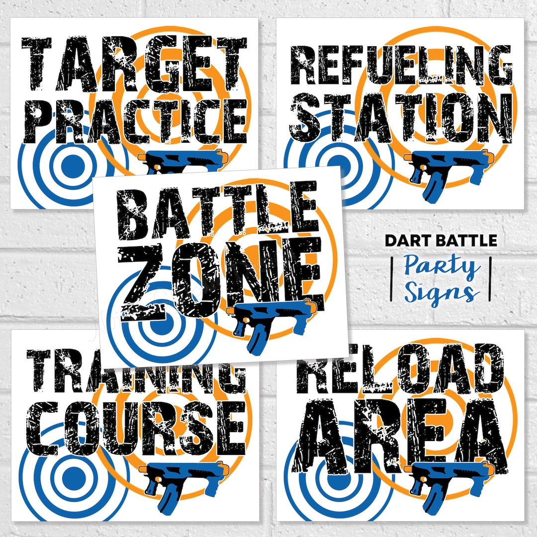 Dart Party Signs, Battle Birthday Decor, Printable Blaster Gun Hanging ...