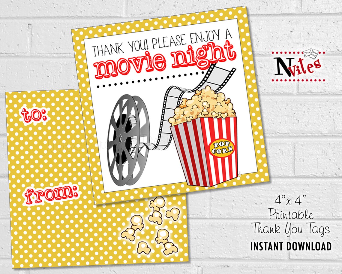 Movie Tags Teacher Gift, Teacher Appreciation Gift Cards, Printable ...