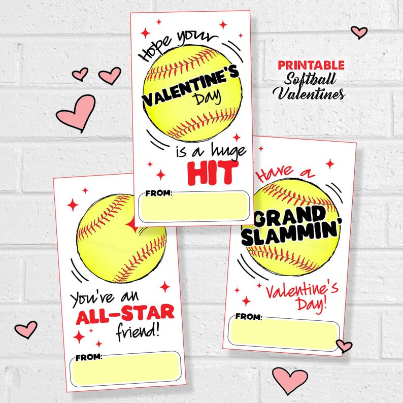 Softball Valentine Tags, Grand Slam Cards, Printable Softball Goodie Bags (digital Download) - Etsy