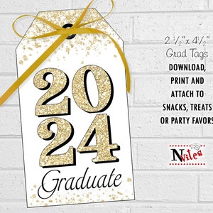 2024 Graduate Tags, Class of 2024 Party Favor Tags, Glitter Grad Thank ...