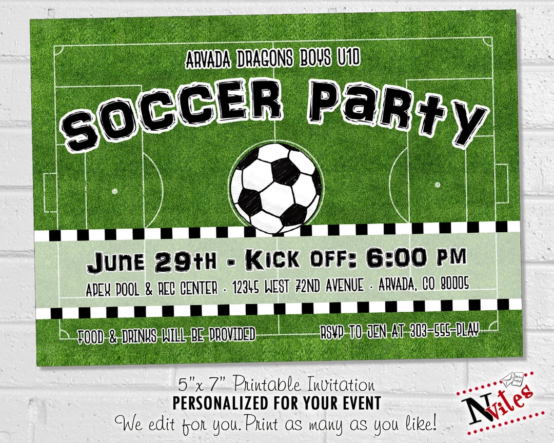 Soccer Team Party Invitation, Soccer Birthday, End of Season Soccer ...