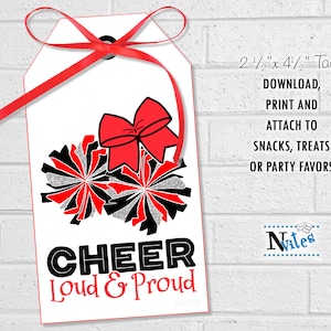 Cheer Good Luck Tags, Cheerleading Team Treat Labels, Printable Poms ...