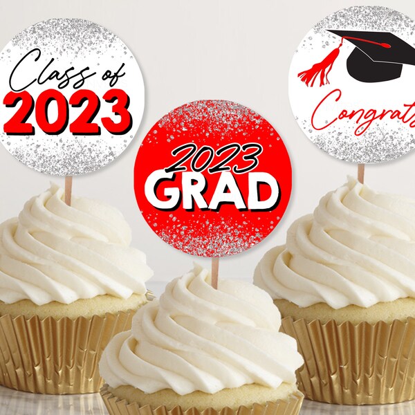 Red and Black Graduation Cupcake Toppers - Etsy
