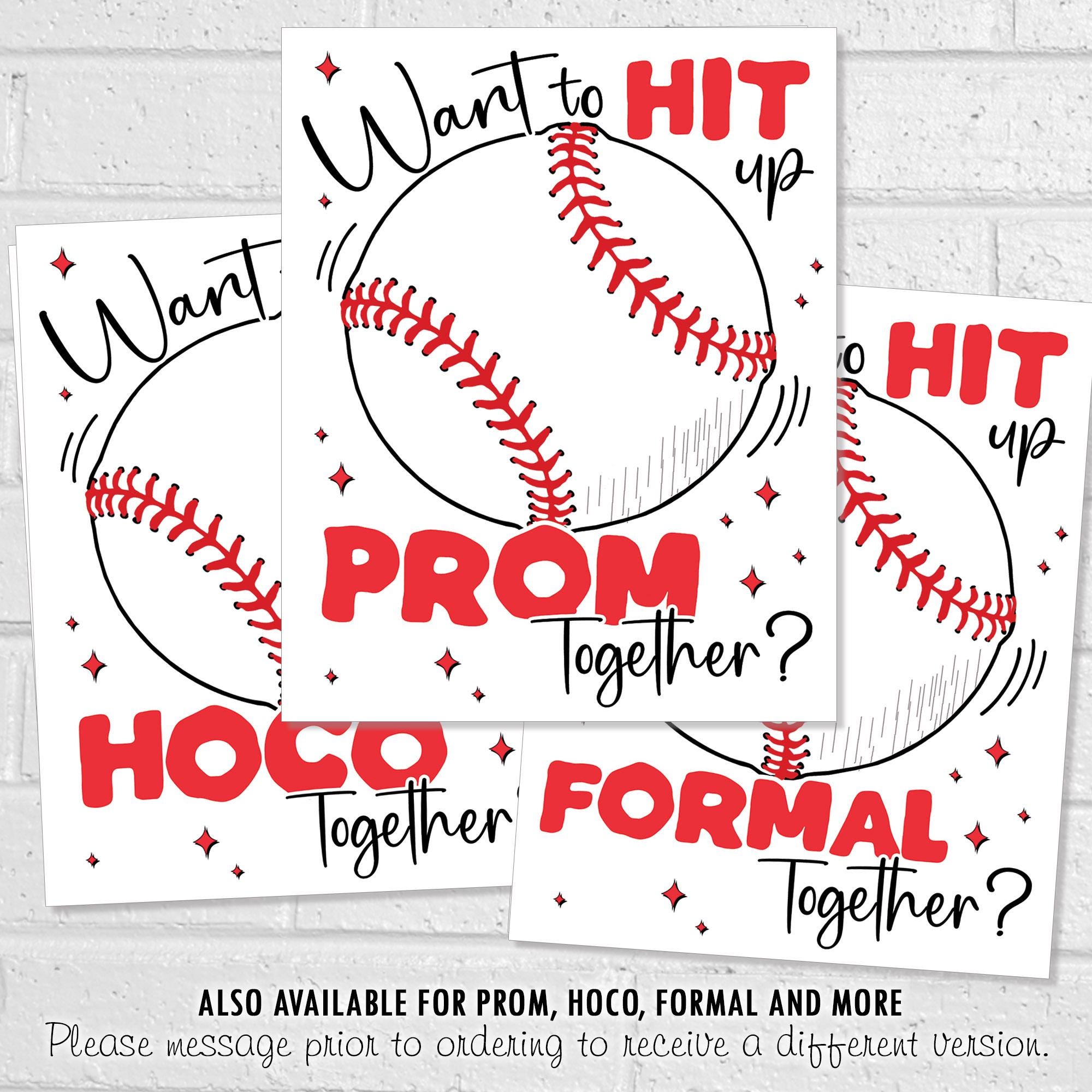 Baseball Prom Proposal Sign, Want to Hit up Prom Together? (digital ...