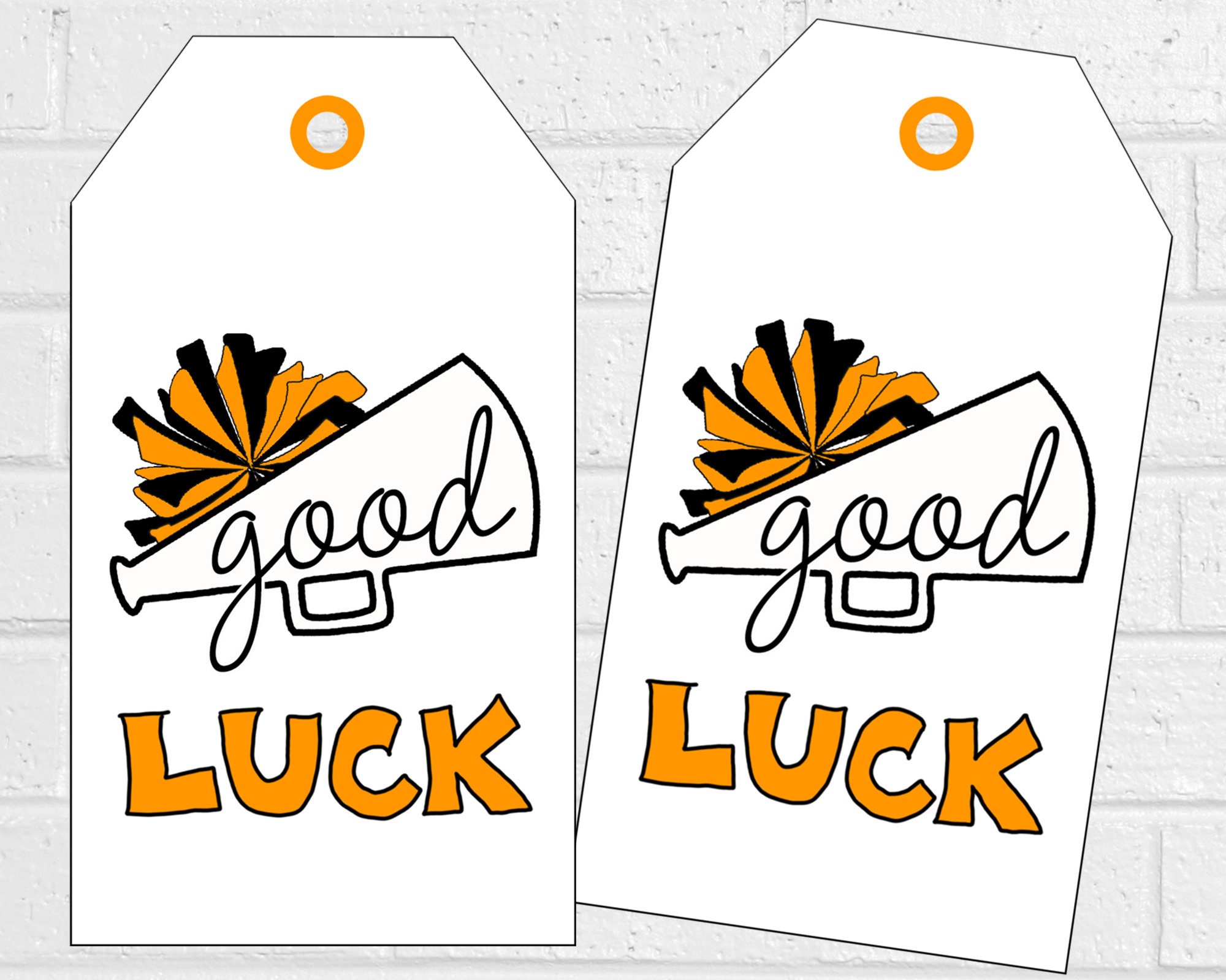 Orange Cheerleading Good Luck Tags, Printable Treat Stickers (digital ...