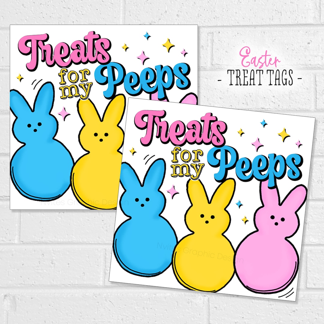 Treats for My Peeps Square Tags, Easter Peeps Gift Tags, Easter Basket ...