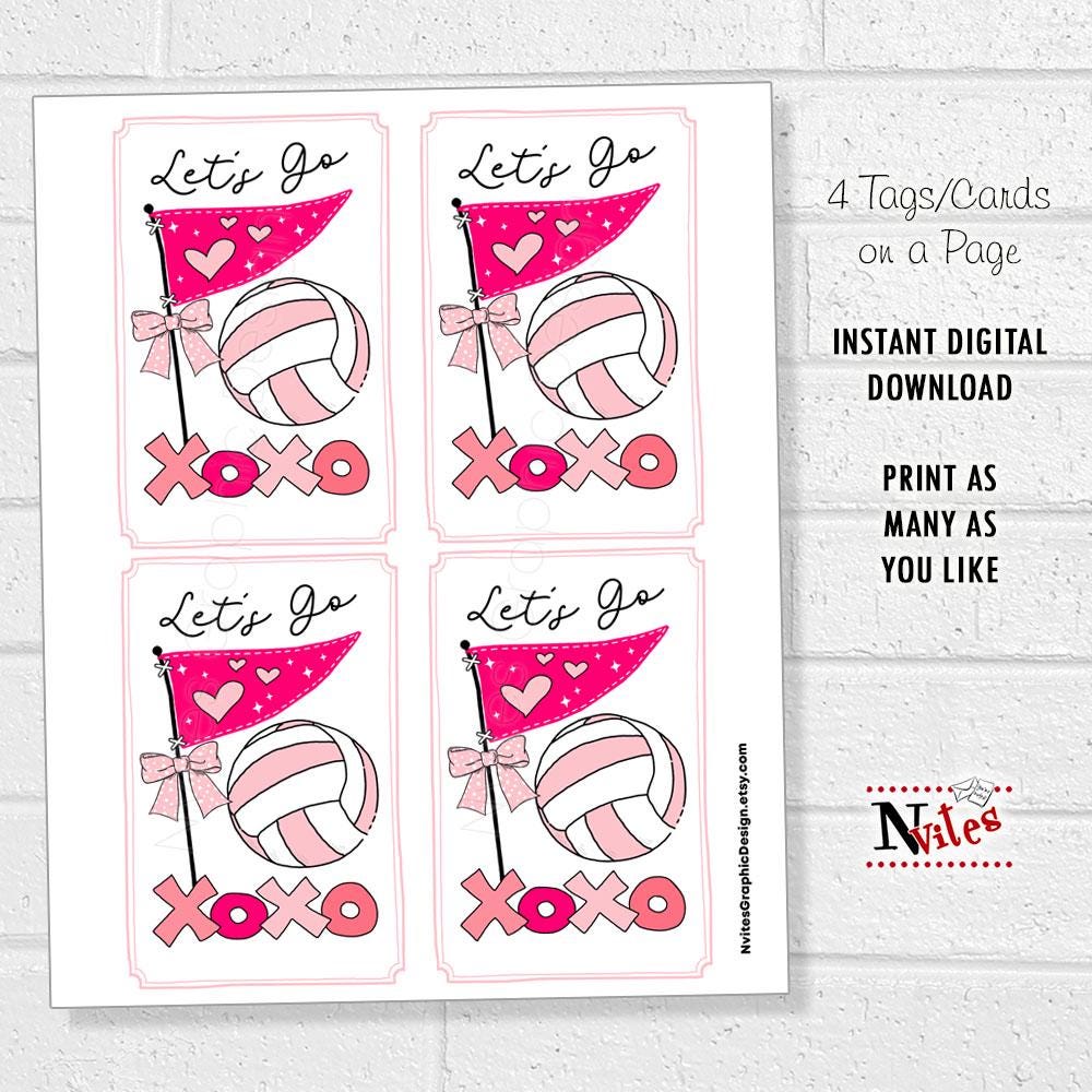 Volleyball Valentine Cards, Printable XOXO Good Luck Goodie Bag Tags ...