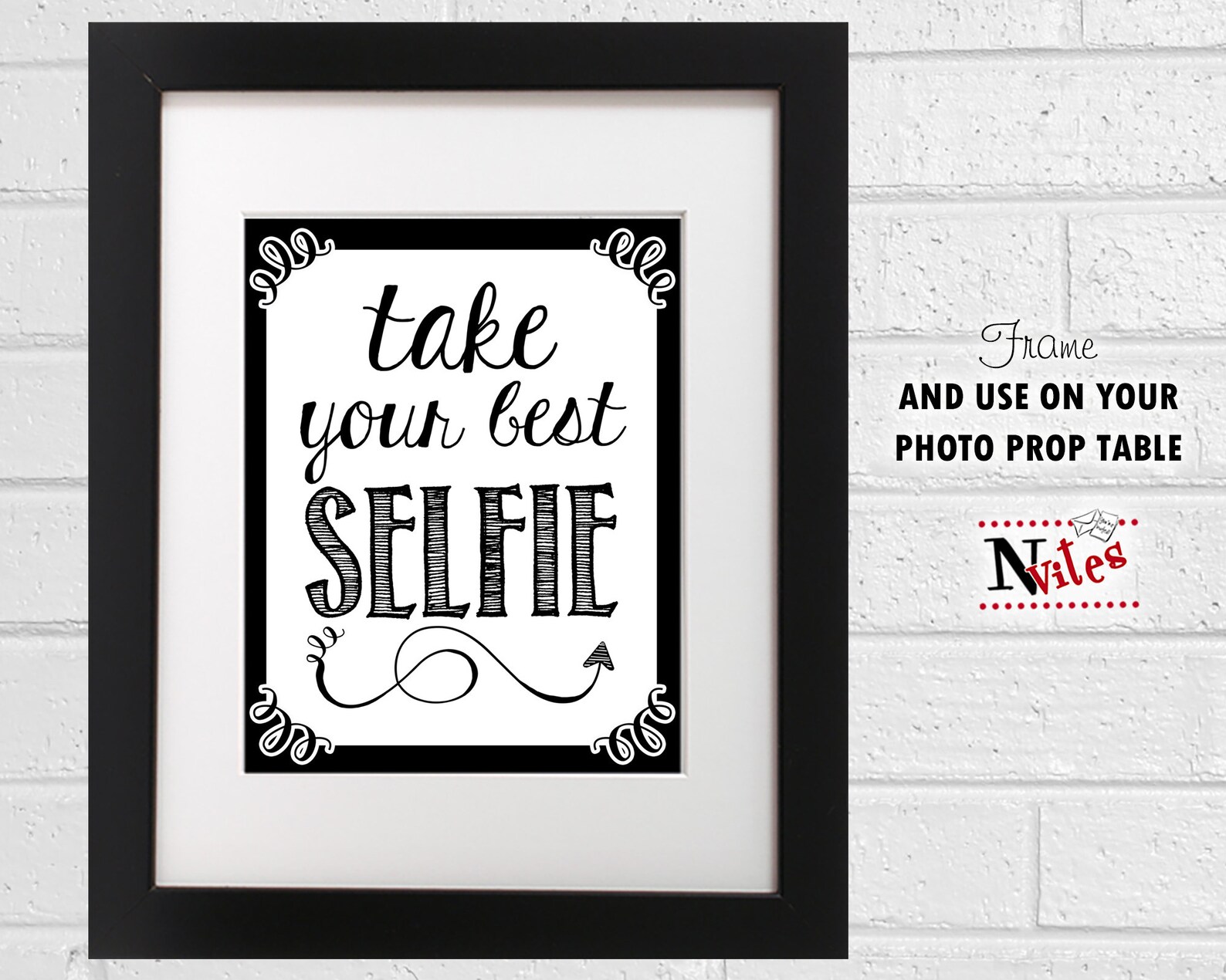 Selfie Photo Prop Display Sign Printable Black and White - Etsy