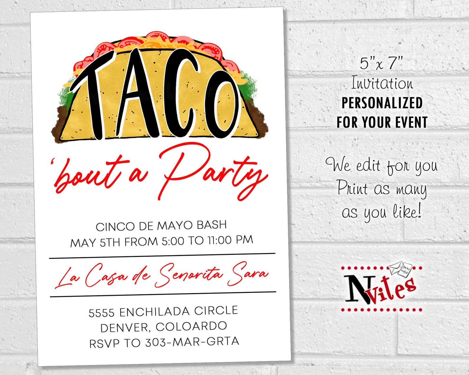 Taco Bout a Party Invitation Taco Tuesday Party Cinco De | Etsy