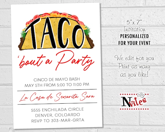 Taco Bout a Party Invitation Taco Tuesday Party Cinco De | Etsy