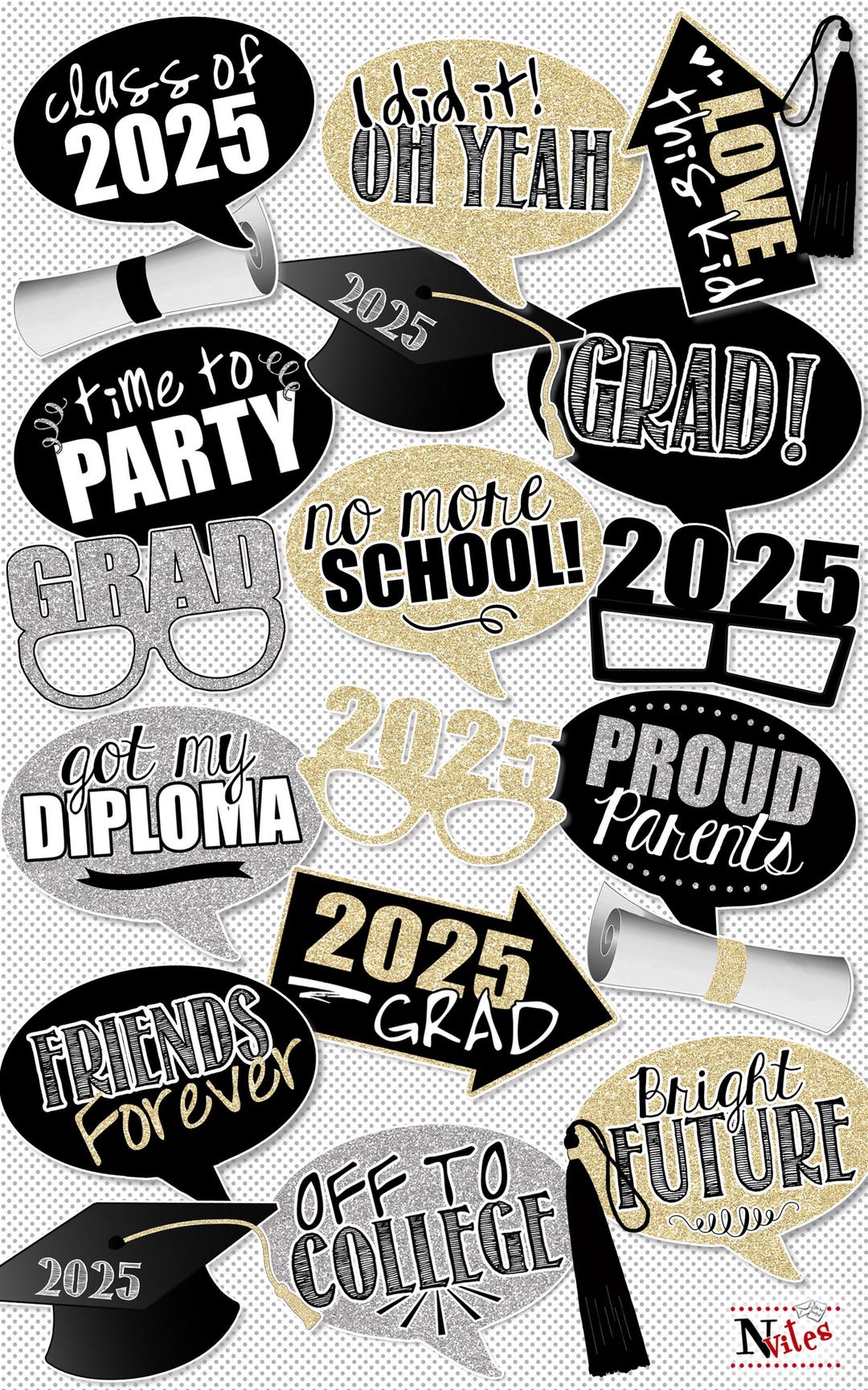 Graduation Photo Booth Props, Class of 2025 Selfie Props, Printable ...