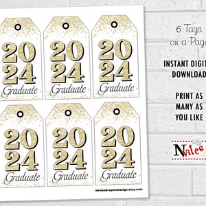 2024 Graduate Tags, Class of 2024 Party Favor Tags, Glitter Grad Thank ...