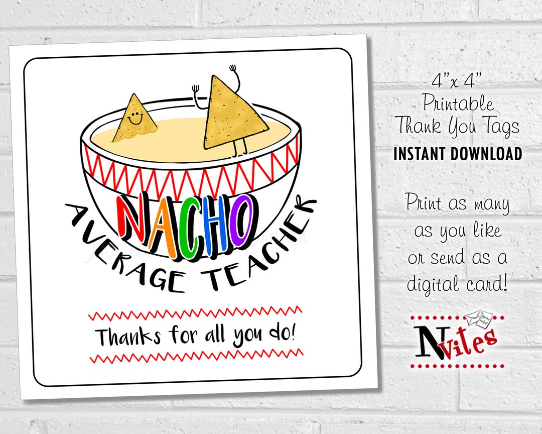 Nacho Average Teacher Thank You Card, Teacher Appreciaton Gift Card ...