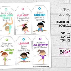 Gymnastics Valentine Tags, Printable Gymnast Treat Tags and Goodie Bag ...