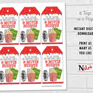 Christmas Movie Night Gift Card Tags: Printable Holiday Lights Design ...