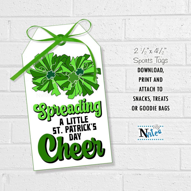 St. Patrick's Day Spreading Cheer Tags, Spirit Squad Goodie Bag Favors ...