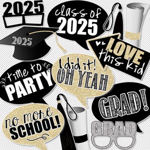 Graduation Photo Booth Props, Class of 2025 Selfie Props, Printable ...