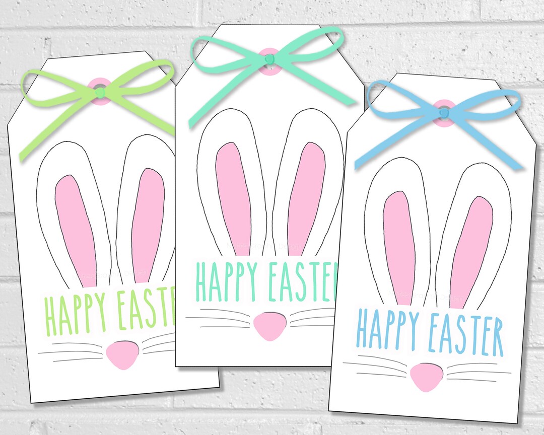 Easter Bunny Printable Tags, Easter Treat Labels, Easter Bunny Ear Gift ...