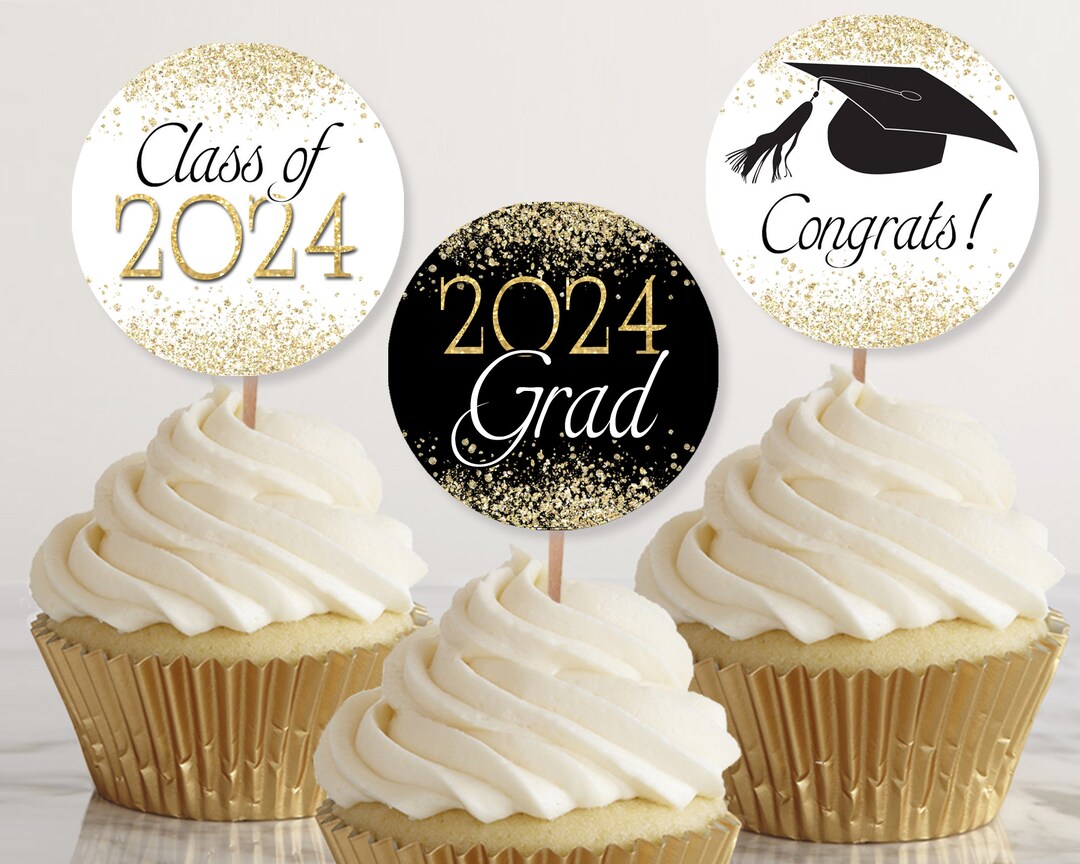 Graduation Cupcake Toppers 2024, Round Graduation Stickers, Printable ...
