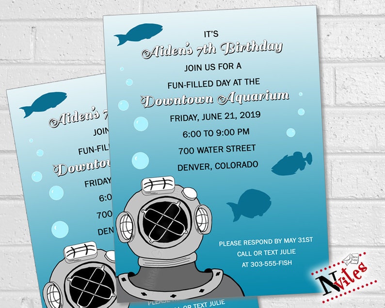 Aquarium Birthday Party Printable Scuba Diver Invite With - Etsy