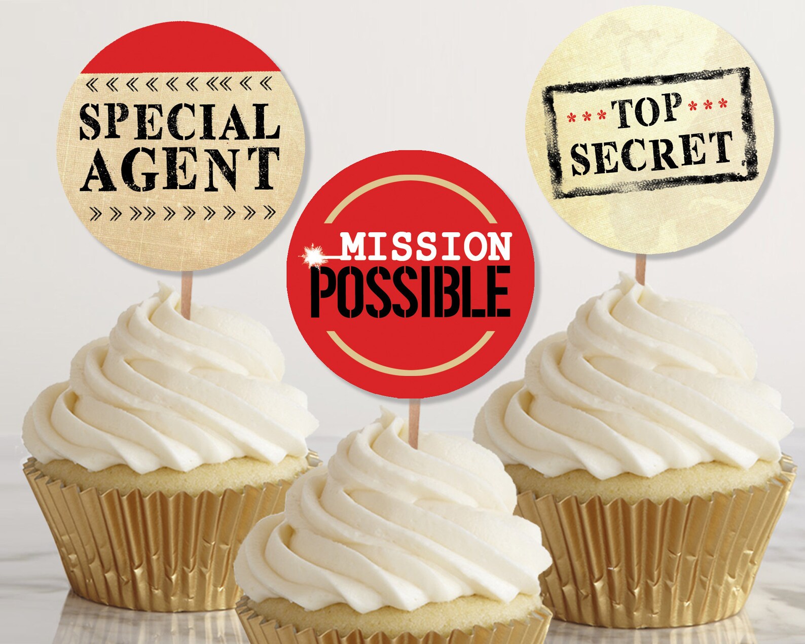 Printable Spy Cupcake Toppers, Secret Agent Party Tags (digital ...