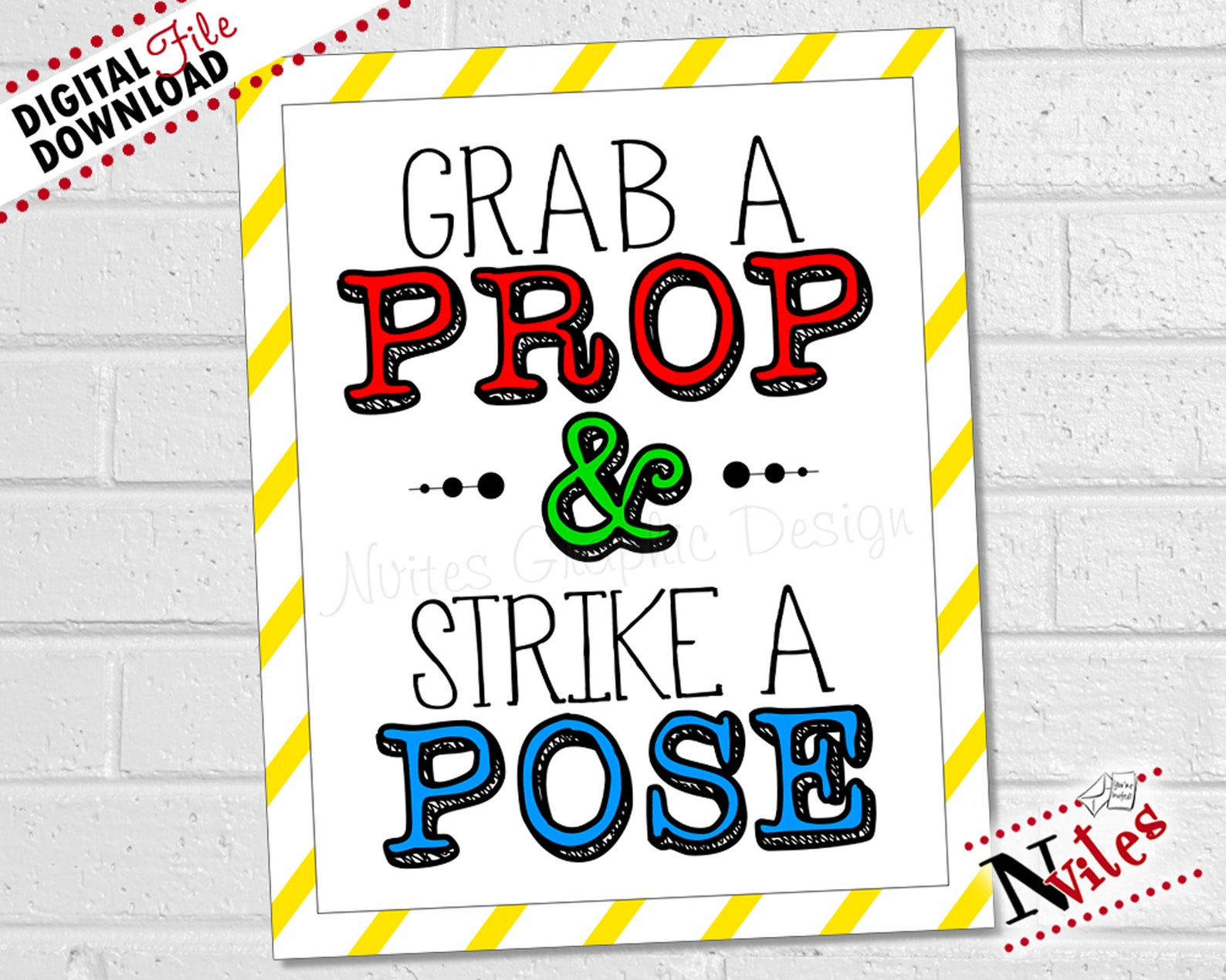 Colorful Photo Booth Sign Grab a Prop & Strike a Pose Selfie - Etsy