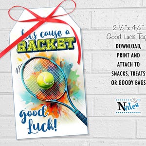 Tennis Good Luck Tags, Tennis Team Let's Cause a Racket Treat Tags or ...