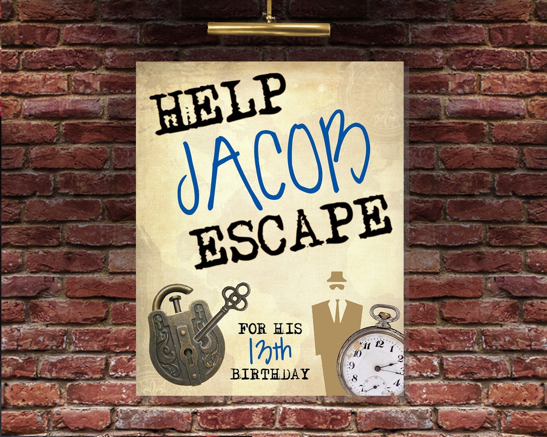 Escape Room Party Sign, Personalized Mystery Party Poster, Kids Spy or ...